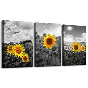 canvas wall art for living room family wall decor for kitchen black and white pastoral scenery sunflower flowers bedroom wall painting art home decoration bathroom wall pictures artwork 16×12 3 piece