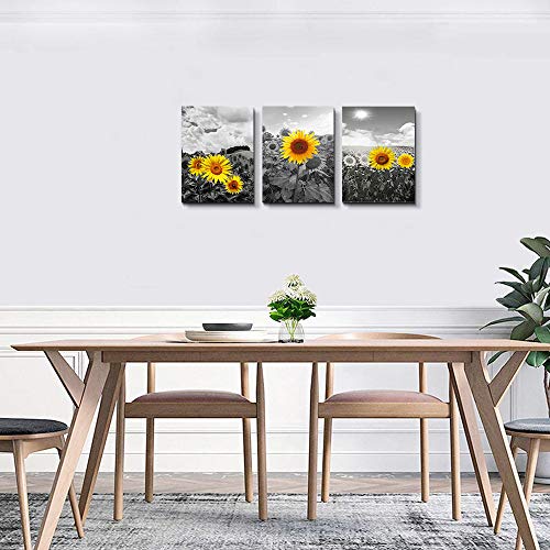 Canvas Wall Art For Living Room Family Wall Decor For Kitchen Black And White Pastoral Scenery Sunflower Flowers Bedroom Wall Painting Art Home Decoration Bathroom Wall Pictures Artwork 16x12 3 Piece