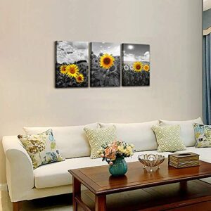 Canvas Wall Art For Living Room Family Wall Decor For Kitchen Black And White Pastoral Scenery Sunflower Flowers Bedroom Wall Painting Art Home Decoration Bathroom Wall Pictures Artwork 16x12 3 Piece