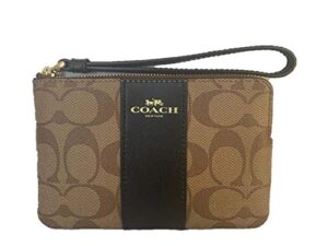 coach signature pvc leather corner zip wristlet f58035 – khaki/black, small