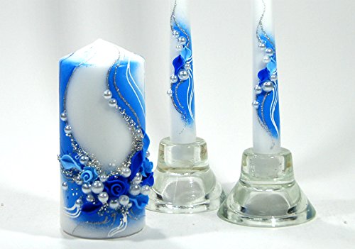 Magik Life Unity Candle Set for Wedding - Wedding Accessories for Reception and Ceremony - Candle Sets - Decorative Pillars Blue