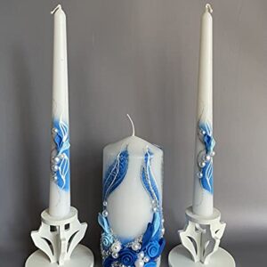 Magik Life Unity Candle Set for Wedding - Wedding Accessories for Reception and Ceremony - Candle Sets - Decorative Pillars Blue