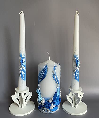 Magik Life Unity Candle Set for Wedding - Wedding Accessories for Reception and Ceremony - Candle Sets - Decorative Pillars Blue