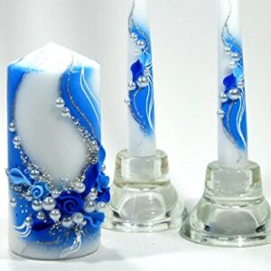 Magik Life Unity Candle Set for Wedding - Wedding Accessories for Reception and Ceremony - Candle Sets - Decorative Pillars Blue