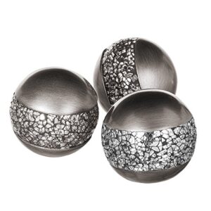 Creative Scents Schonwerk Silver Decorative Orbs for Bowls and Vases (Set of 3) Resin Sphere Balls for Living, Dining Room, Coffee Table Centerpiece Decor - Great Gift Idea (Crackled Mosaic)