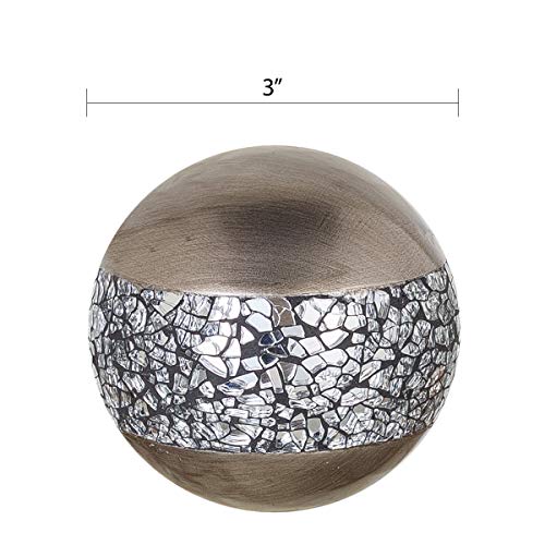 Creative Scents Schonwerk Silver Decorative Orbs for Bowls and Vases (Set of 3) Resin Sphere Balls for Living, Dining Room, Coffee Table Centerpiece Decor - Great Gift Idea (Crackled Mosaic)