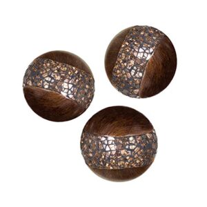 schonwerk walnut decorative orbs for bowls and vases (set of 3) resin sphere balls for living, dining room, coffee table centerpiece home decor – great gift idea (crackled mosaic)