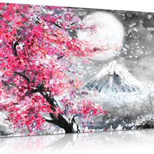 Panther Print, Canvas Prints, Framed Wall Art for Bedroom & Living Room, Modern Home Decor, Pink Black & White Oil Painting Japanese Cherry Blossom Landscape, Print for Special Occasions (31x20cm)