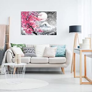 Panther Print, Canvas Prints, Framed Wall Art for Bedroom & Living Room, Modern Home Decor, Pink Black & White Oil Painting Japanese Cherry Blossom Landscape, Print for Special Occasions (31x20cm)