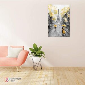 Panther Print, Canvas Wall Art, Yellow Black, Grey & White Paris, Beautiful Living Room and Bedroom Decor Framed Art, Picture Prints for Walls, Famous Place Design, (30x20)