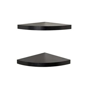 danya b. floating wall mount laminate wood corner wall radial shelves (set of 2) – black, for home or office, easy to install, great for books, toys, small decor accents, ideal for space saving