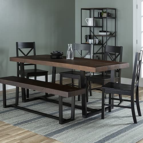 Walker Edison Barnes 6-Piece Rustic Metal and Wood Dining Table with X-Back Chairs, Set of 6, Mahogany/Black