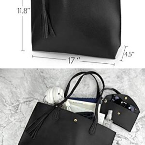 Minimalist Clean Cut Pebbled Faux Leather Tote Womens Shoulder Handbag (Black)