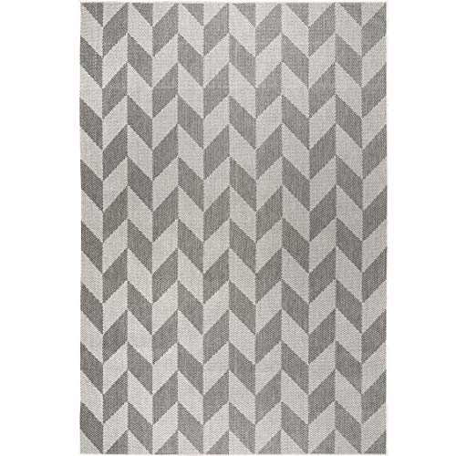 Nicole Miller New York Patio Country Calla Contemporary Herringbone Indoor/Outdoor Area Rug, Black/Grey, 6'6"x9'2"