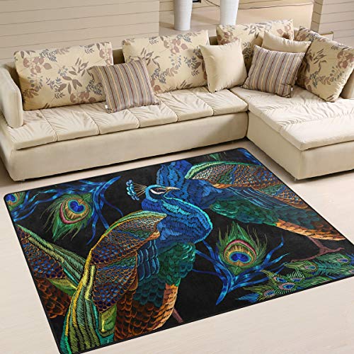 AGONA Blue Peacock Area Rug 5x7 Soft Large Area Rugs Indoor Modern Floor Carpet No-Shedding Non-Slip Rectangle Mat for Living Room Entryway Bedroom Kids Room