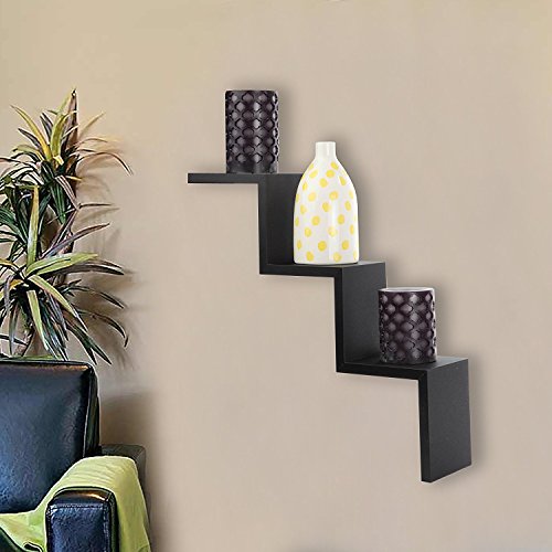 ARAD Black 3 Steps Ladder Type Shaped Wall Shelf