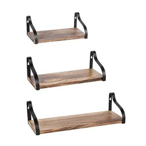 floating shelves wall mounted shelves wood hanging storage holders home decor for bedroom living room bathroom kitchen office set of 3 (brown b)