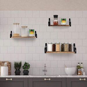 Floating Shelves Wall Mounted Shelves Wood Hanging Storage Holders Home Decor for Bedroom Living Room Bathroom Kitchen Office Set of 3 (Brown B)