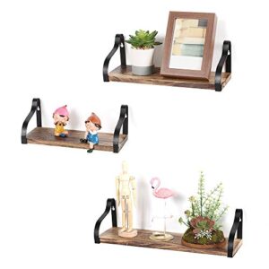 Floating Shelves Wall Mounted Shelves Wood Hanging Storage Holders Home Decor for Bedroom Living Room Bathroom Kitchen Office Set of 3 (Brown B)