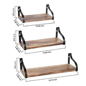 Floating Shelves Wall Mounted Shelves Wood Hanging Storage Holders Home Decor for Bedroom Living Room Bathroom Kitchen Office Set of 3 (Brown B)