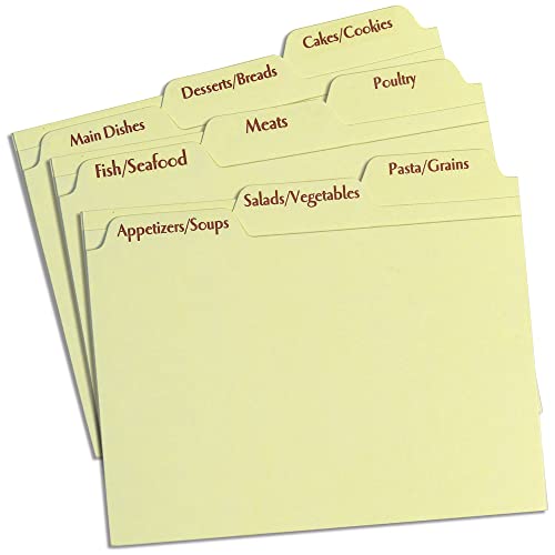 Meadowsweet Kitchens Recipe Card Box Tab Divider Set - Tab Dividers Printed on Neutral Color Card Stock - Set of 9 Tab Dividers for 4x6 Recipe Cards (or 3x5) for Paperboard, Wood & Acrylic Boxes