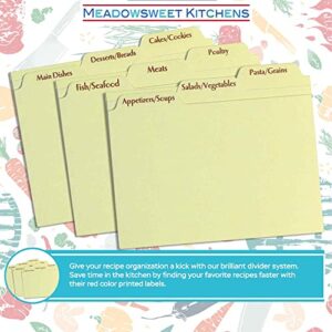 Meadowsweet Kitchens Recipe Card Box Tab Divider Set - Tab Dividers Printed on Neutral Color Card Stock - Set of 9 Tab Dividers for 4x6 Recipe Cards (or 3x5) for Paperboard, Wood & Acrylic Boxes