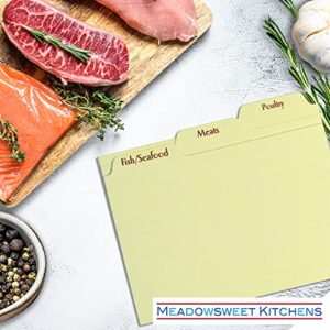 Meadowsweet Kitchens Recipe Card Box Tab Divider Set - Tab Dividers Printed on Neutral Color Card Stock - Set of 9 Tab Dividers for 4x6 Recipe Cards (or 3x5) for Paperboard, Wood & Acrylic Boxes