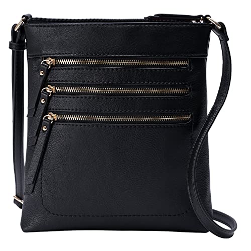 Solene Crossbody Bag Functional Multi Pocket Messenger Purse Top Zip Closure Shoulder Handbag With Adjustable Strap-WU093(Black)