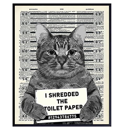 Guilty Cat Wall Decor - Cat Wall Art - Dictionary Art - 8x10 Humorous Poster, Mugshot Wall Art or Home Decoration for Bathroom, Bath - Funny Gag Gift for Cat Lovers - Upcycled Picture Photo Print