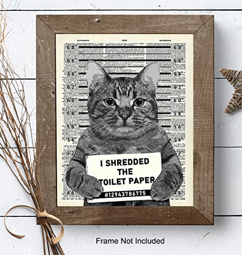 Guilty Cat Wall Decor - Cat Wall Art - Dictionary Art - 8x10 Humorous Poster, Mugshot Wall Art or Home Decoration for Bathroom, Bath - Funny Gag Gift for Cat Lovers - Upcycled Picture Photo Print