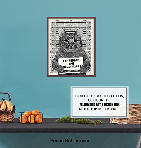 Guilty Cat Wall Decor - Cat Wall Art - Dictionary Art - 8x10 Humorous Poster, Mugshot Wall Art or Home Decoration for Bathroom, Bath - Funny Gag Gift for Cat Lovers - Upcycled Picture Photo Print