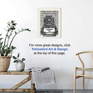 Guilty Cat Wall Decor - Cat Wall Art - Dictionary Art - 8x10 Humorous Poster, Mugshot Wall Art or Home Decoration for Bathroom, Bath - Funny Gag Gift for Cat Lovers - Upcycled Picture Photo Print