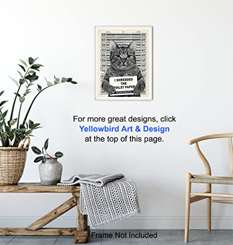 Guilty Cat Wall Decor - Cat Wall Art - Dictionary Art - 8x10 Humorous Poster, Mugshot Wall Art or Home Decoration for Bathroom, Bath - Funny Gag Gift for Cat Lovers - Upcycled Picture Photo Print