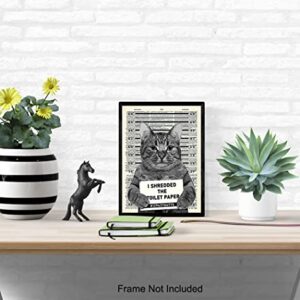 Guilty Cat Wall Decor - Cat Wall Art - Dictionary Art - 8x10 Humorous Poster, Mugshot Wall Art or Home Decoration for Bathroom, Bath - Funny Gag Gift for Cat Lovers - Upcycled Picture Photo Print