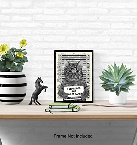 Guilty Cat Wall Decor - Cat Wall Art - Dictionary Art - 8x10 Humorous Poster, Mugshot Wall Art or Home Decoration for Bathroom, Bath - Funny Gag Gift for Cat Lovers - Upcycled Picture Photo Print