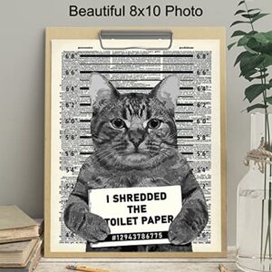 Guilty Cat Wall Decor - Cat Wall Art - Dictionary Art - 8x10 Humorous Poster, Mugshot Wall Art or Home Decoration for Bathroom, Bath - Funny Gag Gift for Cat Lovers - Upcycled Picture Photo Print