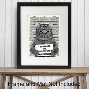 Guilty Cat Wall Decor - Cat Wall Art - Dictionary Art - 8x10 Humorous Poster, Mugshot Wall Art or Home Decoration for Bathroom, Bath - Funny Gag Gift for Cat Lovers - Upcycled Picture Photo Print