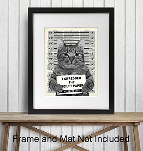 Guilty Cat Wall Decor - Cat Wall Art - Dictionary Art - 8x10 Humorous Poster, Mugshot Wall Art or Home Decoration for Bathroom, Bath - Funny Gag Gift for Cat Lovers - Upcycled Picture Photo Print