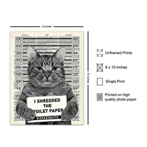 Guilty Cat Wall Decor - Cat Wall Art - Dictionary Art - 8x10 Humorous Poster, Mugshot Wall Art or Home Decoration for Bathroom, Bath - Funny Gag Gift for Cat Lovers - Upcycled Picture Photo Print