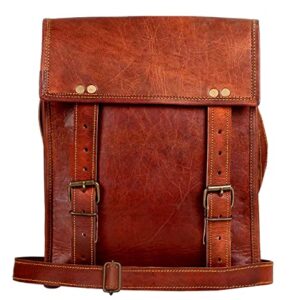 RUSTIC TOWN Leather Satchel iPad Tablet Bag - Leather Saddle Bag Purse - Small iPad (Upto 10.5-inch) Shoulder Bag for Men and Women (11 inches, Brown)