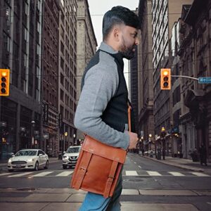 RUSTIC TOWN Leather Satchel iPad Tablet Bag - Leather Saddle Bag Purse - Small iPad (Upto 10.5-inch) Shoulder Bag for Men and Women (11 inches, Brown)