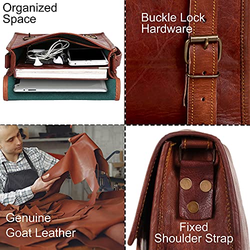 RUSTIC TOWN Leather Satchel iPad Tablet Bag - Leather Saddle Bag Purse - Small iPad (Upto 10.5-inch) Shoulder Bag for Men and Women (11 inches, Brown)