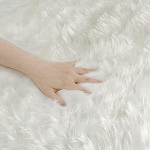 White Fur Rug Fluffy Rug, Small Rugs for Bedroom, Washable Faux Sheepskin Rug for Sofa Couch Seat Cushion, Thick Shaggy Furry Rugs Floor Carpets for Bedside Living Room, 2x4 ft, CIICOOL