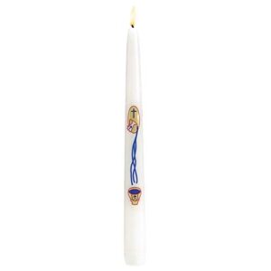 catholic baptism church taper candle, 10 inch