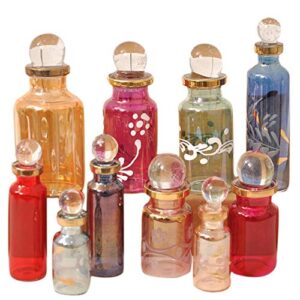 craftsofegypt genie blown empty glass mini bottles for perfume, essential oils or potion – set of 10 decorative small vials, each 2″ high (5cm), assorted colors