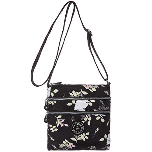 AOCINA Crossbody Purses for Women Lightweight Small Travel Bag Shoulder Purses and Handbags with Multi Zipper Pockets (Black Flower)