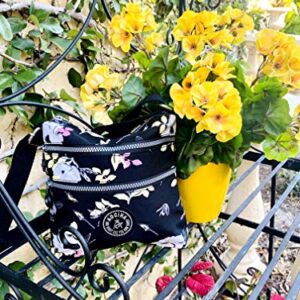 AOCINA Crossbody Purses for Women Lightweight Small Travel Bag Shoulder Purses and Handbags with Multi Zipper Pockets (Black Flower)