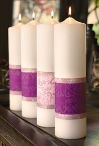 candle – advent pillars – emmanuel – 3 x – 12-3 purp/1 pnk