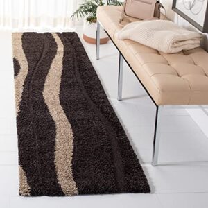 SAFAVIEH Florida Shag Collection 2'3" x 7' Cream / Dark Brown SG451 Abstract Stripe Non-Shedding Living Room Bedroom Dining Room Entryway Plush 1.2-inch Thick Runner Rug