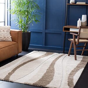 SAFAVIEH Florida Shag Collection 2'3" x 7' Cream / Dark Brown SG451 Abstract Stripe Non-Shedding Living Room Bedroom Dining Room Entryway Plush 1.2-inch Thick Runner Rug